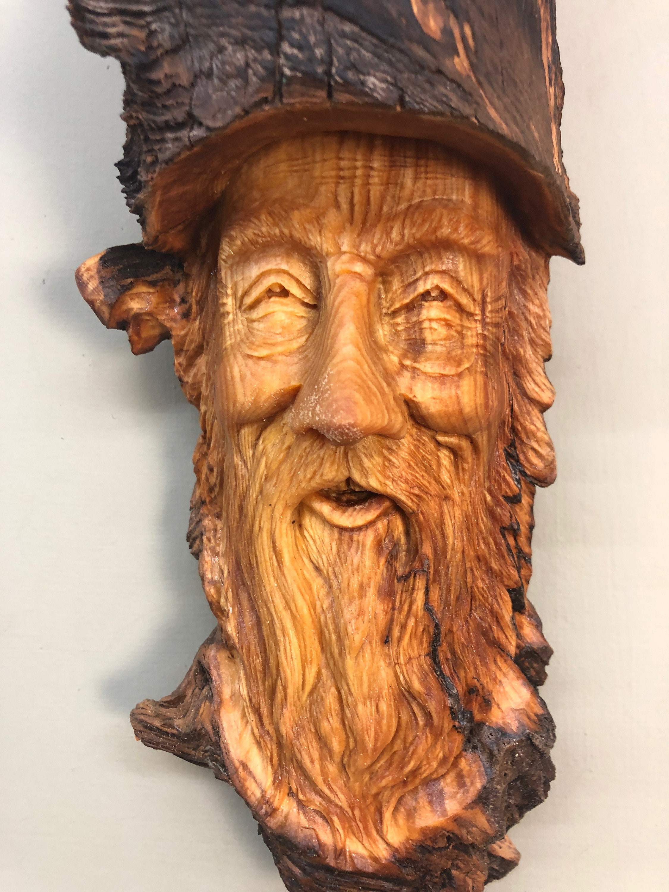 Whimsical wood tree spirit art sculpture wizard carving