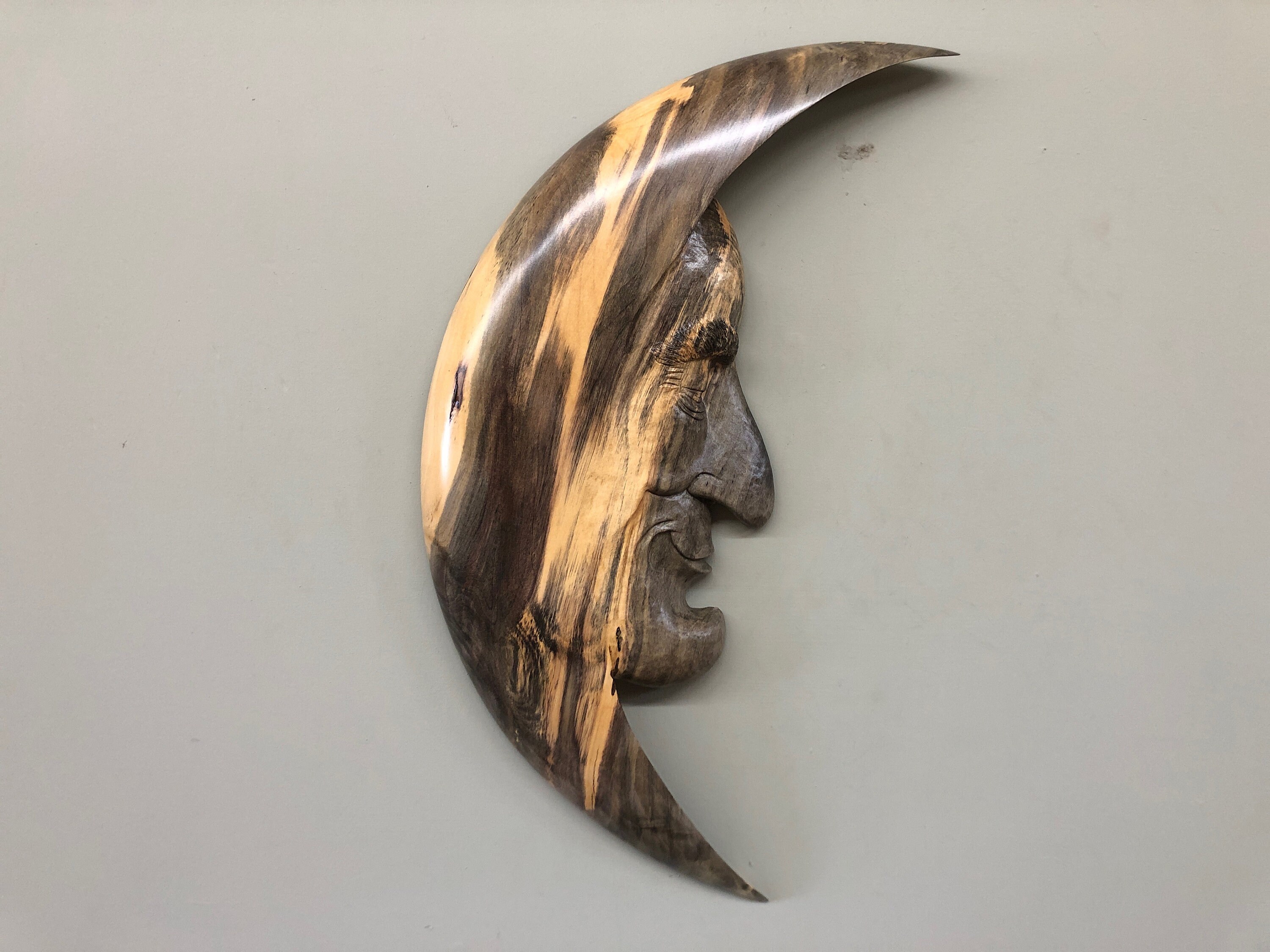 Man in the Moon Wood Carving a Mr. Moon Man wall sculpture