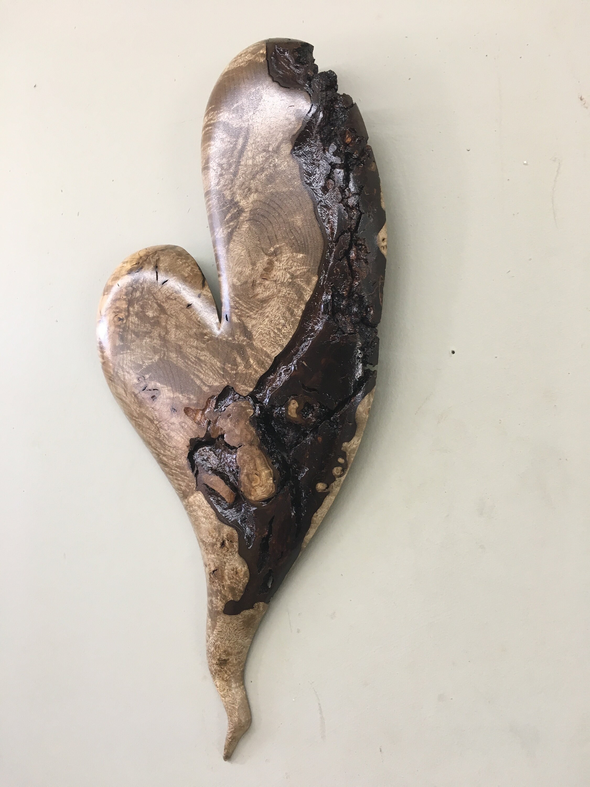 Personalized wood heart carving fifth 5th Anniversary gift present