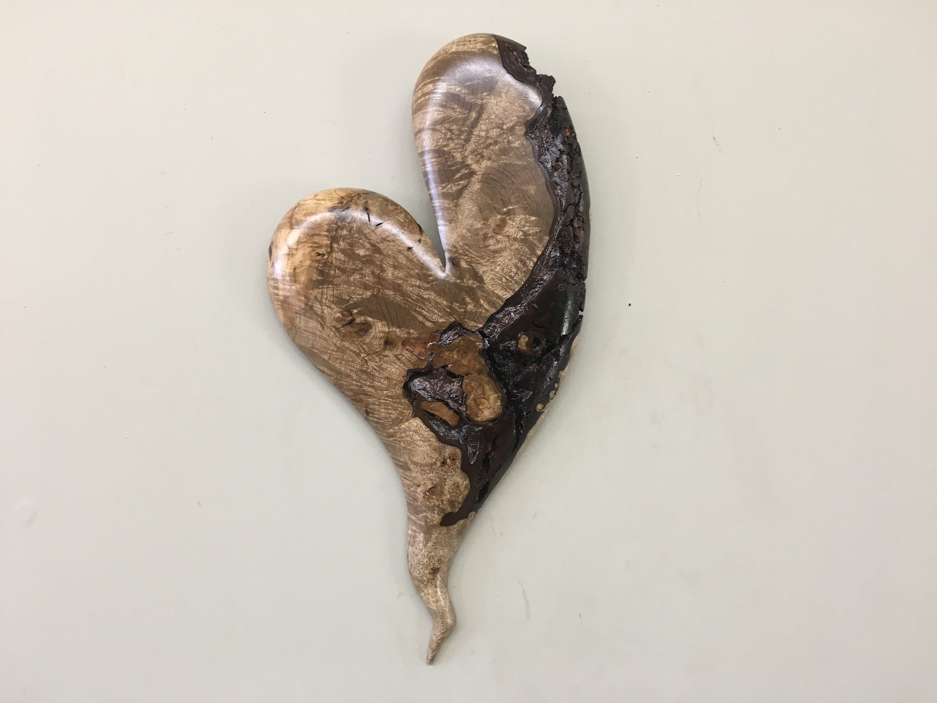 Personalized wood heart carving fifth 5th Anniversary gift present