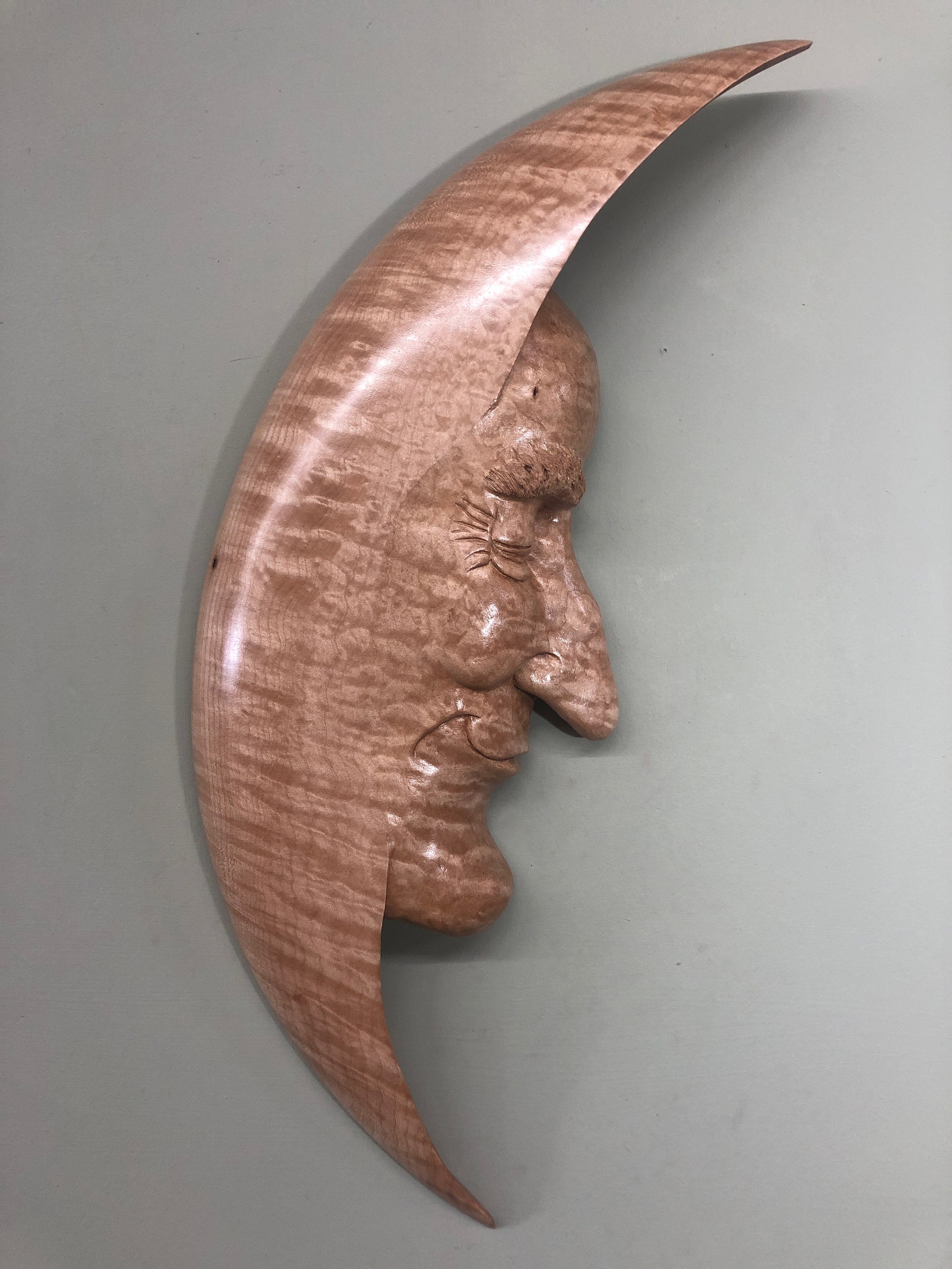 Man in the Moon Wood Carving a Moon Man Sculpture Present