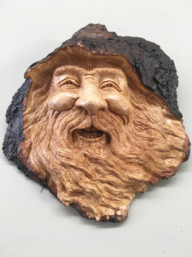 Wood Spirit wood carving Tree Spirit Wooden old man face | Etsy