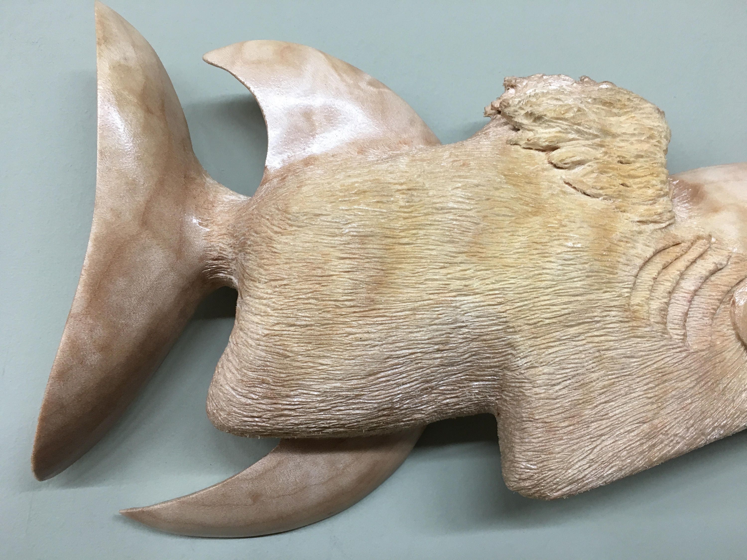 Whimsical fish wood sculpture fishing Art Sculpture Christmas Gift