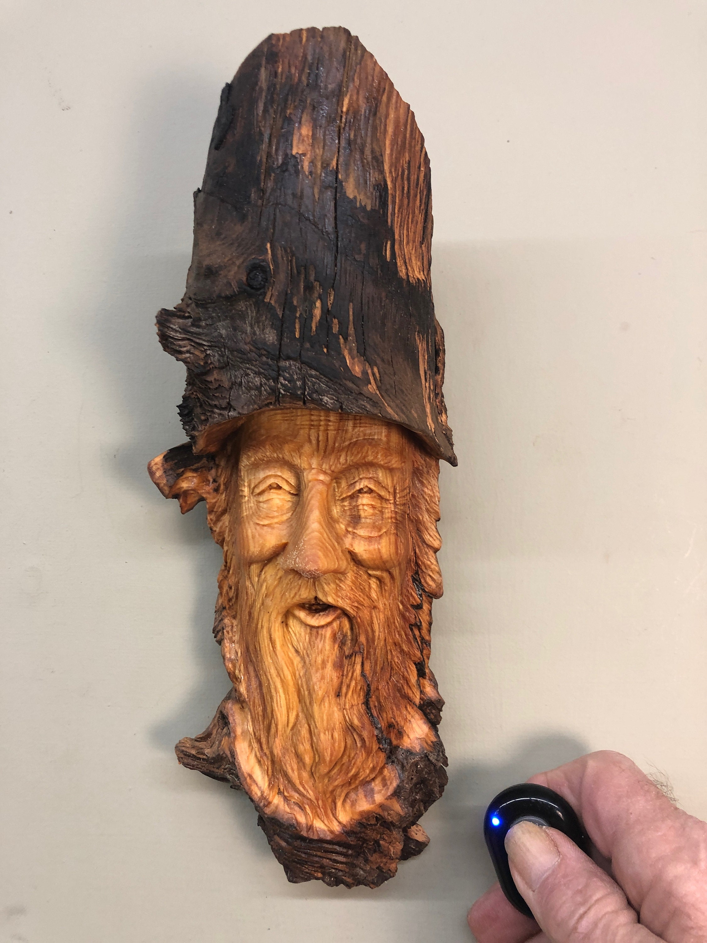 Whimsical wood tree spirit art sculpture wizard carving
