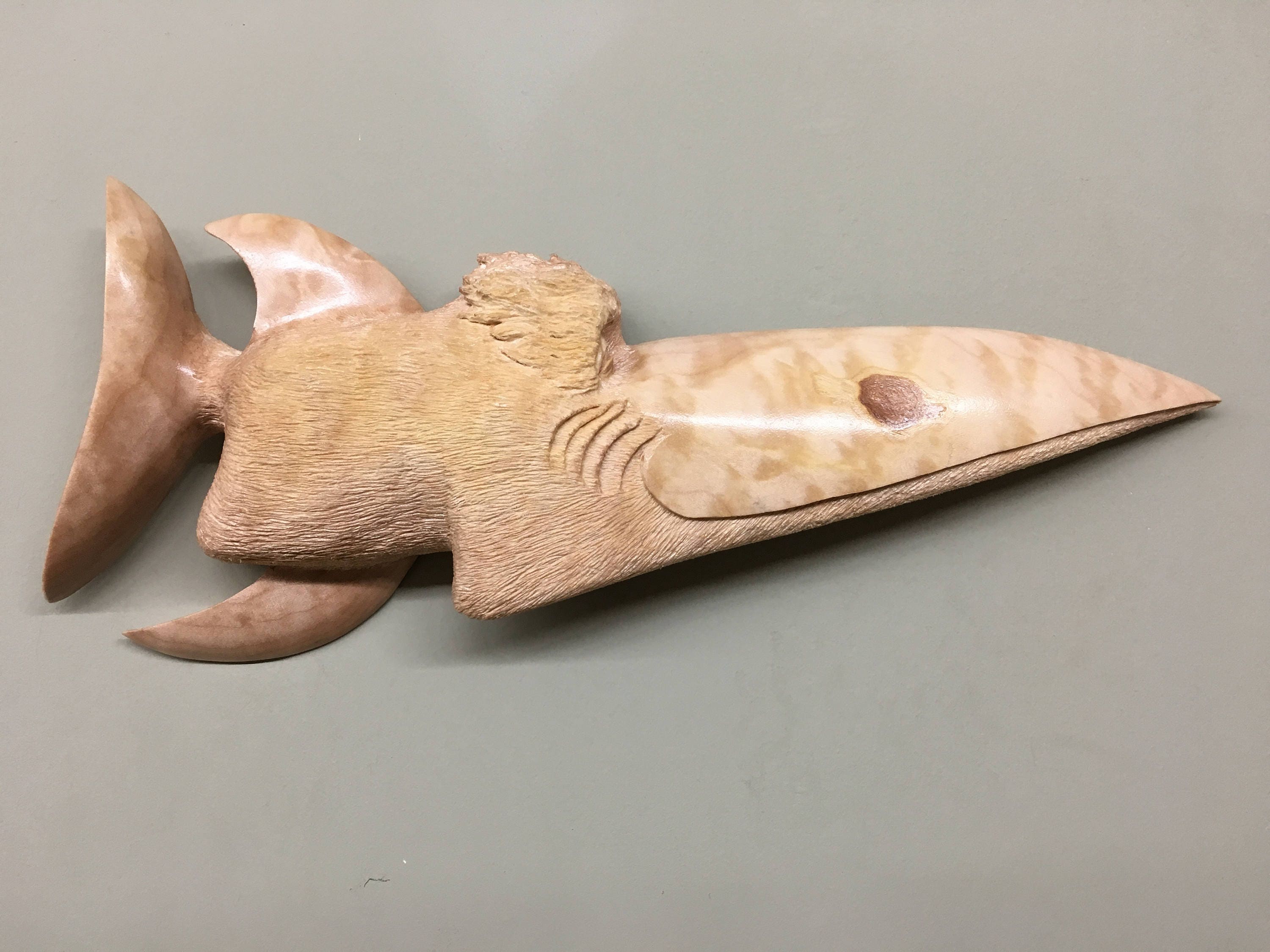 Whimsical fish wood sculpture fishing Art Sculpture Christmas Gift