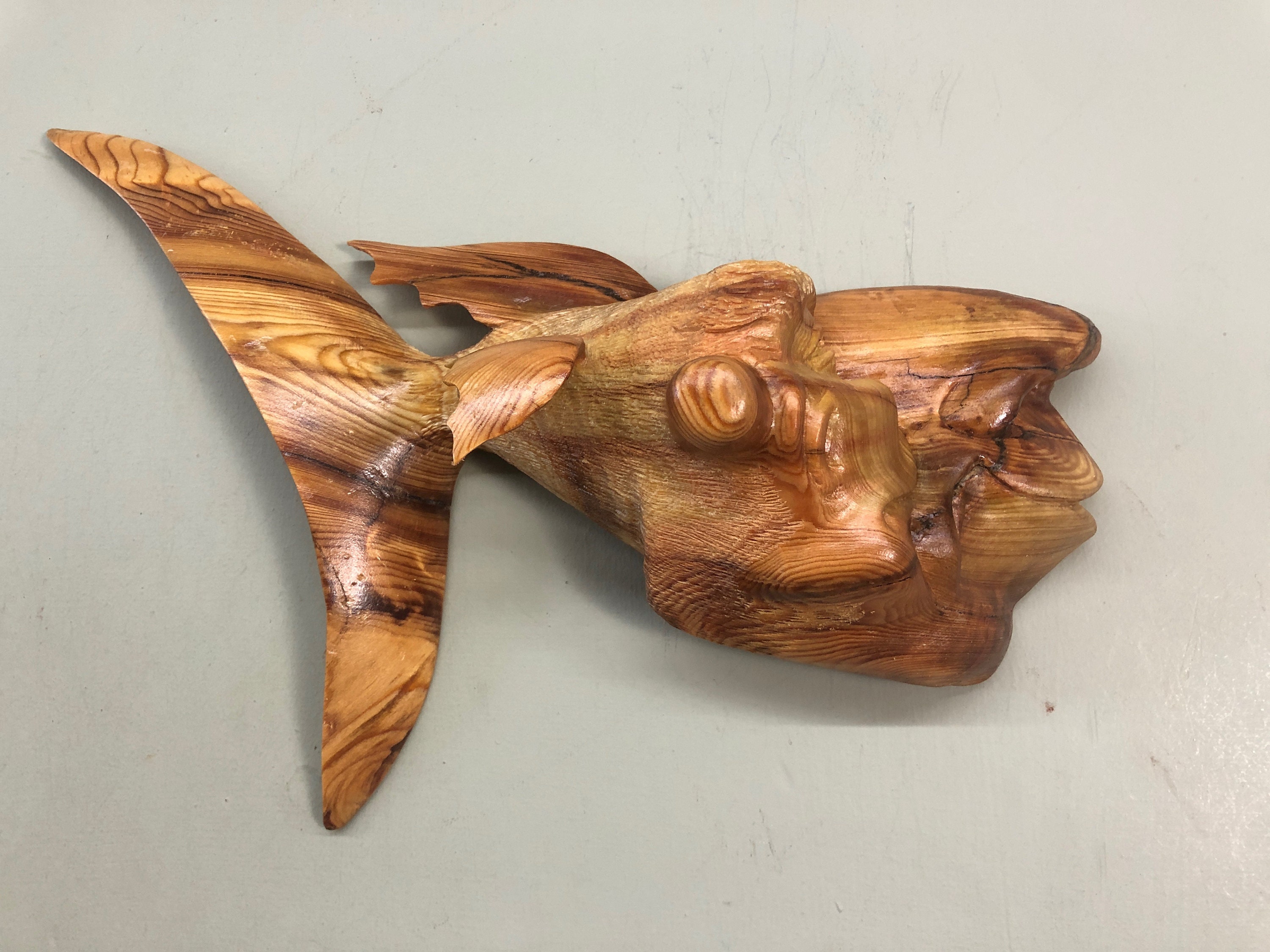 Beach House funny Fish wood wall carving