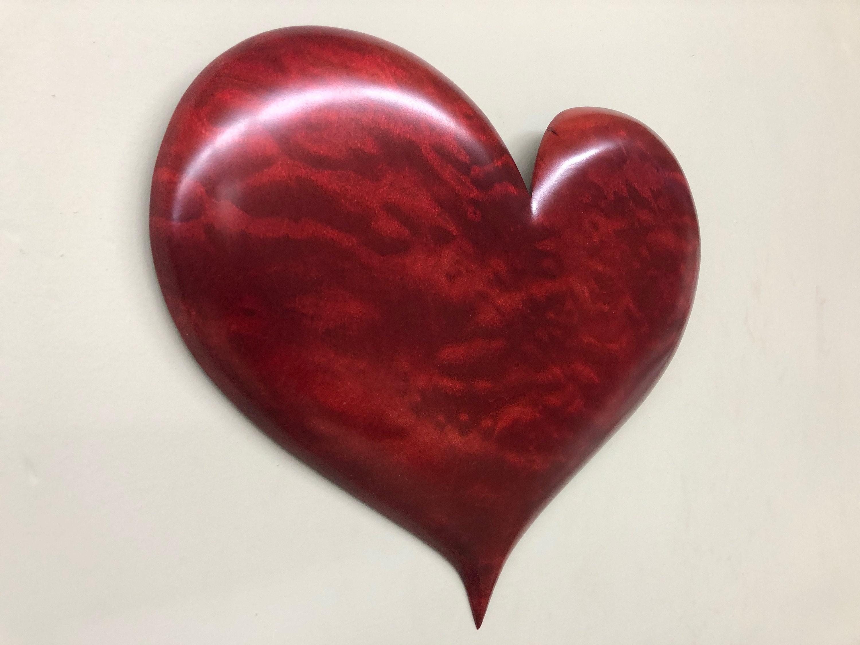 Red Wooden Heart art wood carving 50th Anniversary gift present