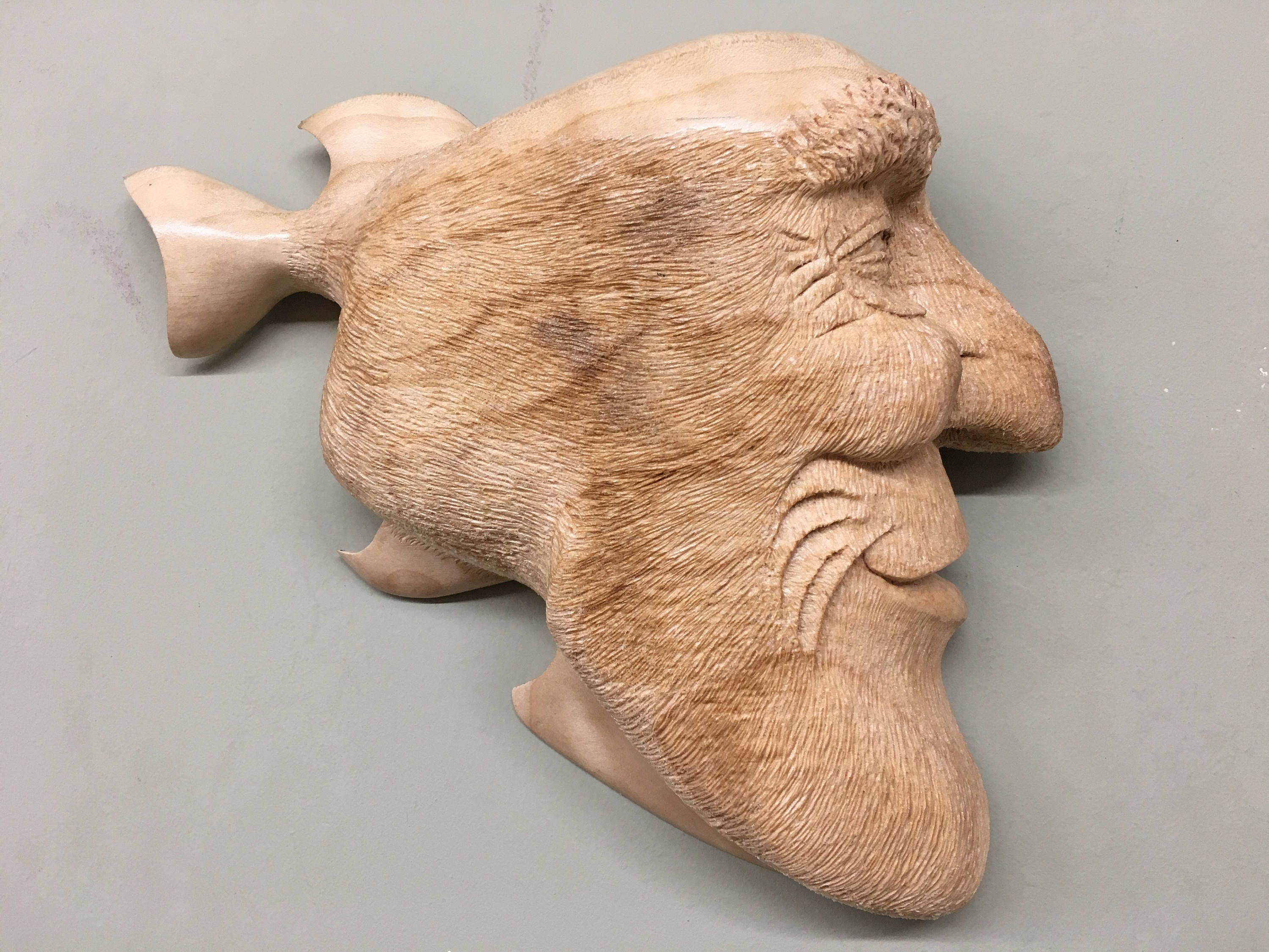 Whimsical Carved Wood Fish Wood Carving, a Ooak Fishing Sculpture Gift