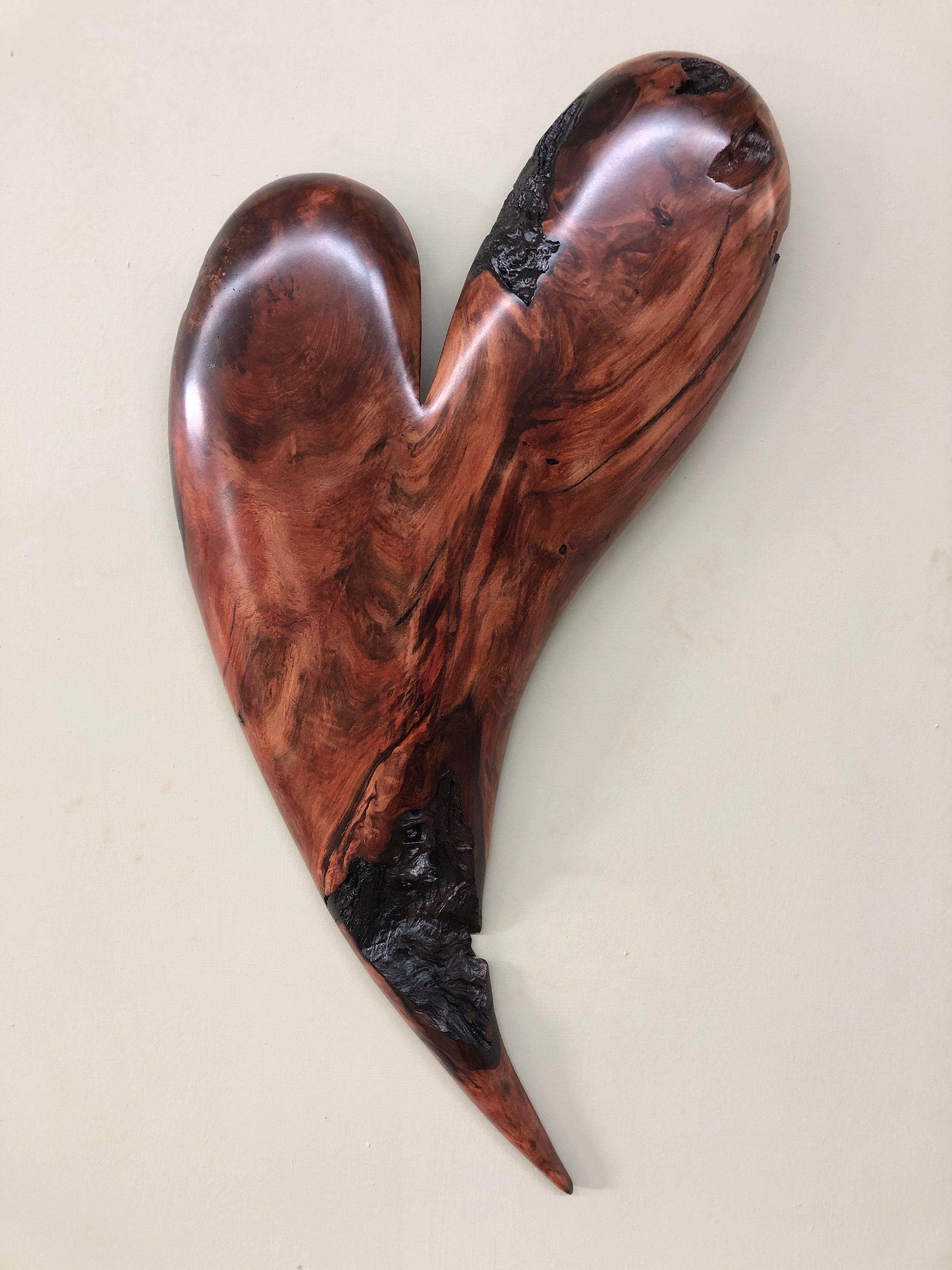 Personalized Redwood Wedding gift present wooden heart wood carving