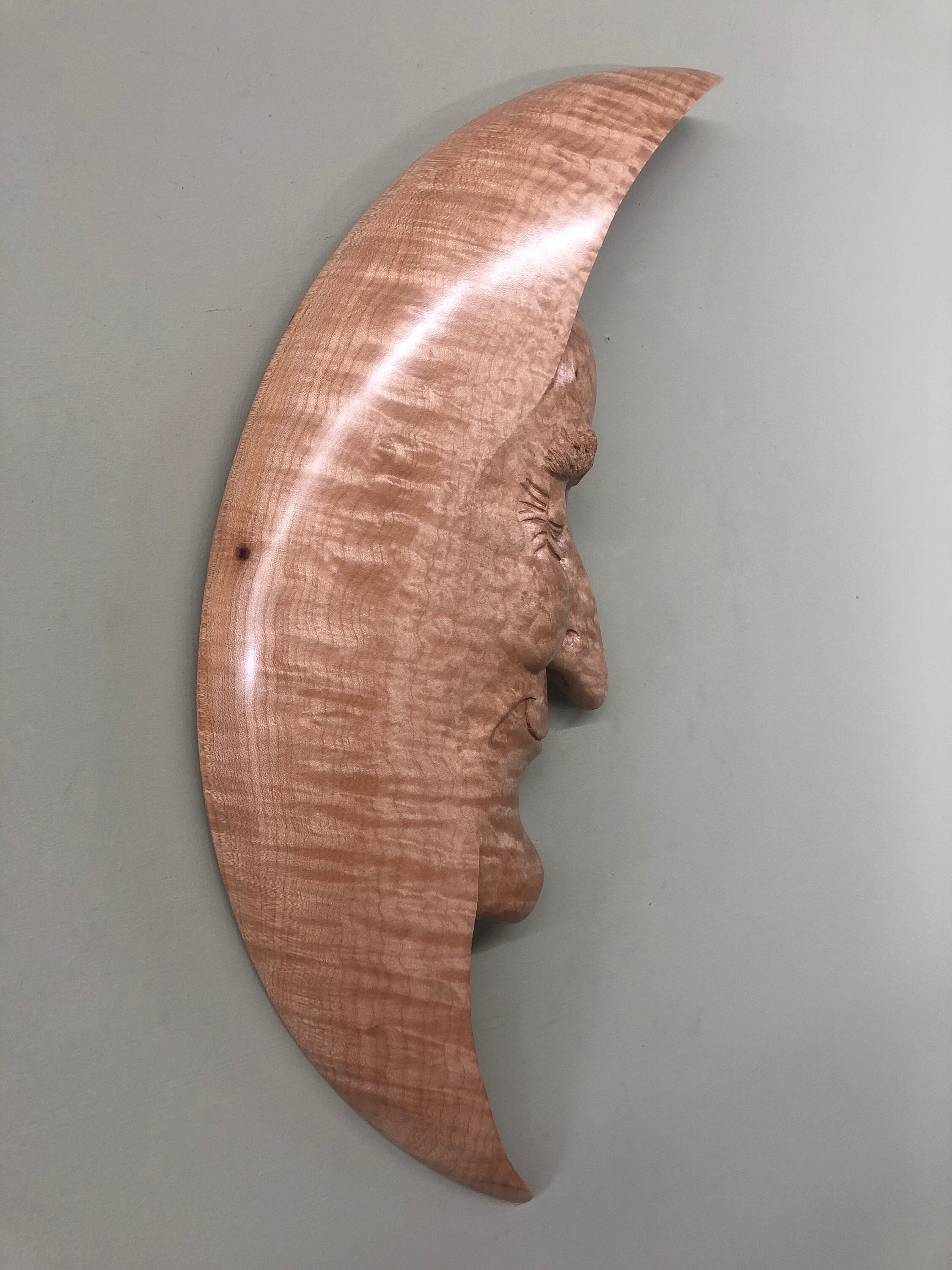 Man in the Moon Wood Carving a Moon Man Sculpture Present