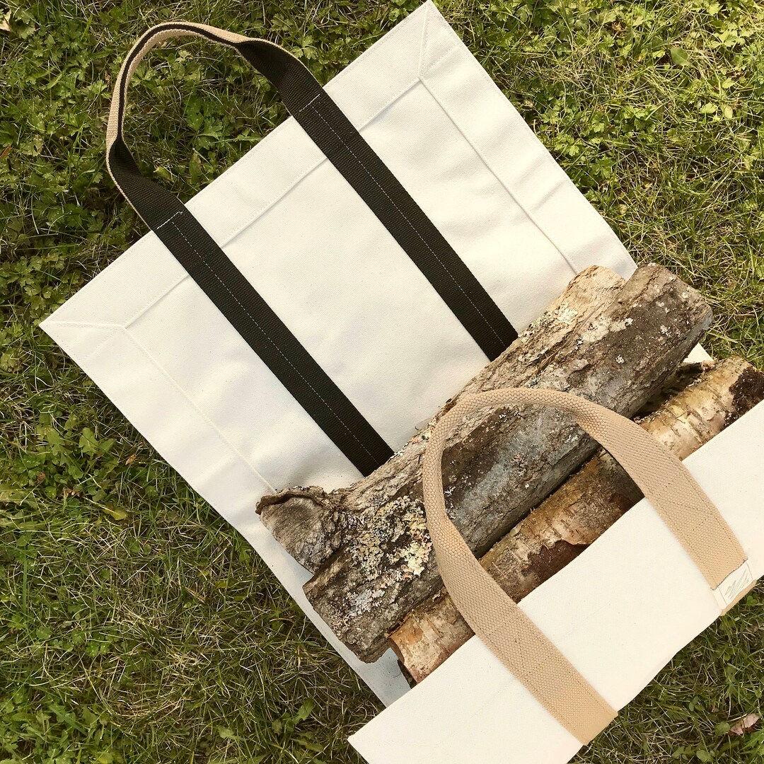 Firewood Tote, Vegan Canvas Firewood Carrier, Small Vegan Canvas Wood ...