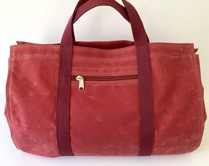 Large Red Waxed Canvas Tote Bag - Etsy