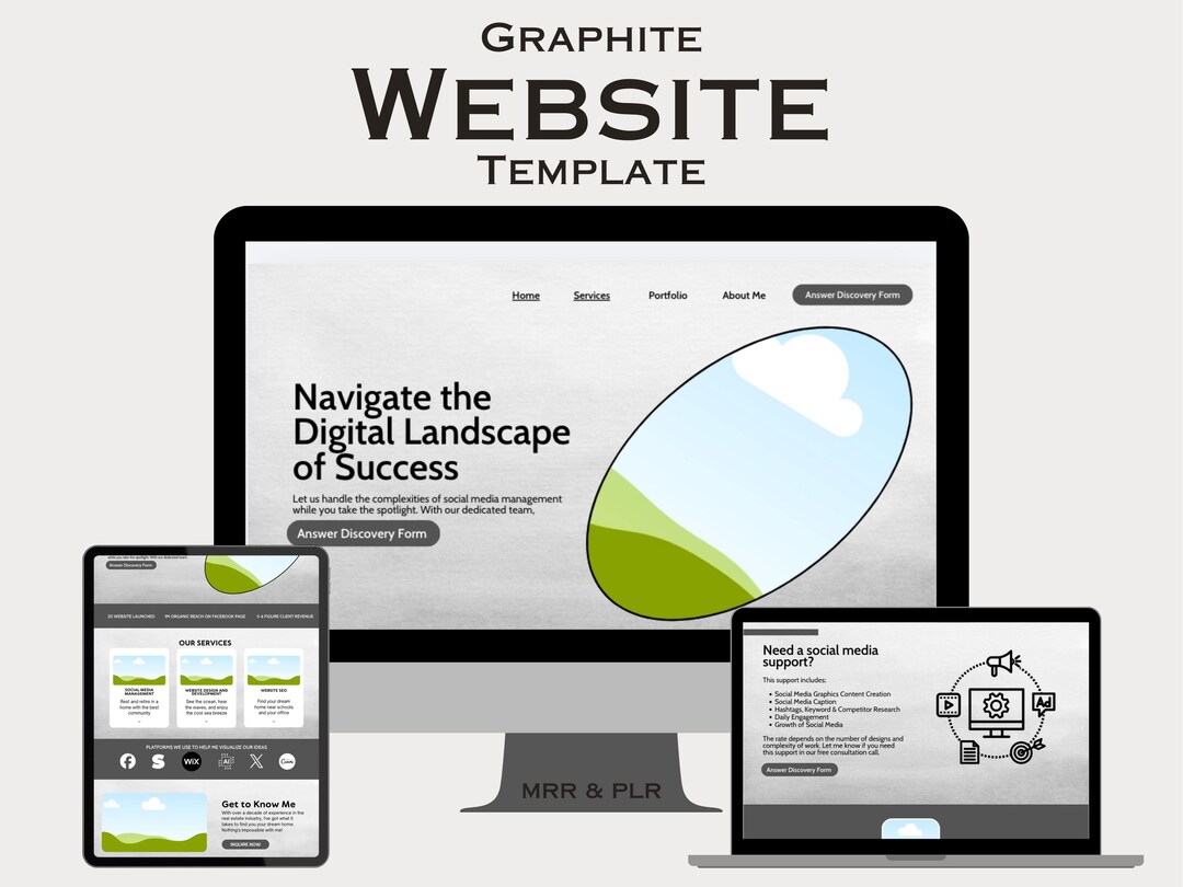 Graphite Aesthetic Website & Sales Page Template | Canva | PLR + MRR - Etsy
