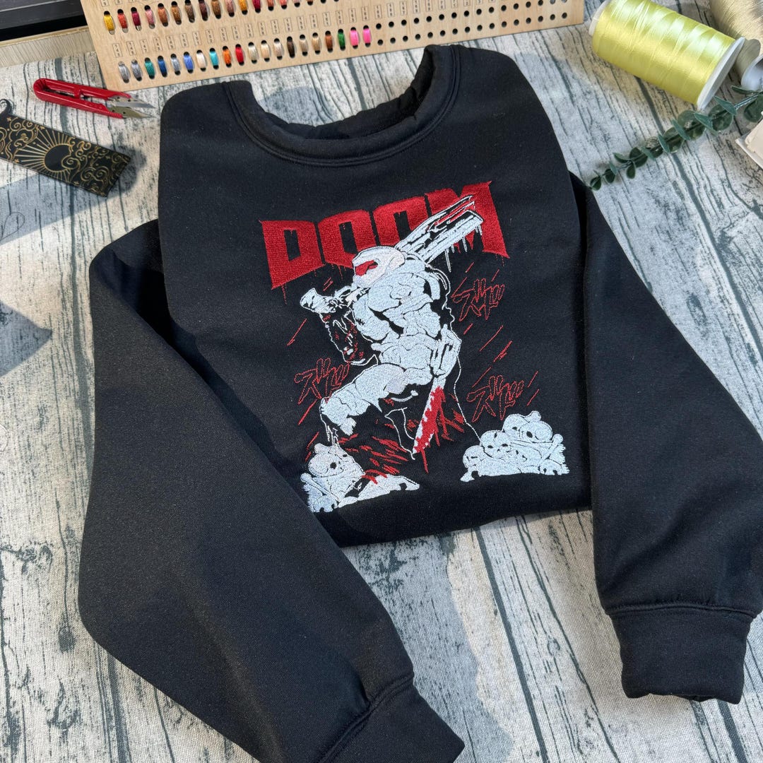 Doom Slayer Rip and Tear Embroidered Sweatshirt, Doom Warrior ...