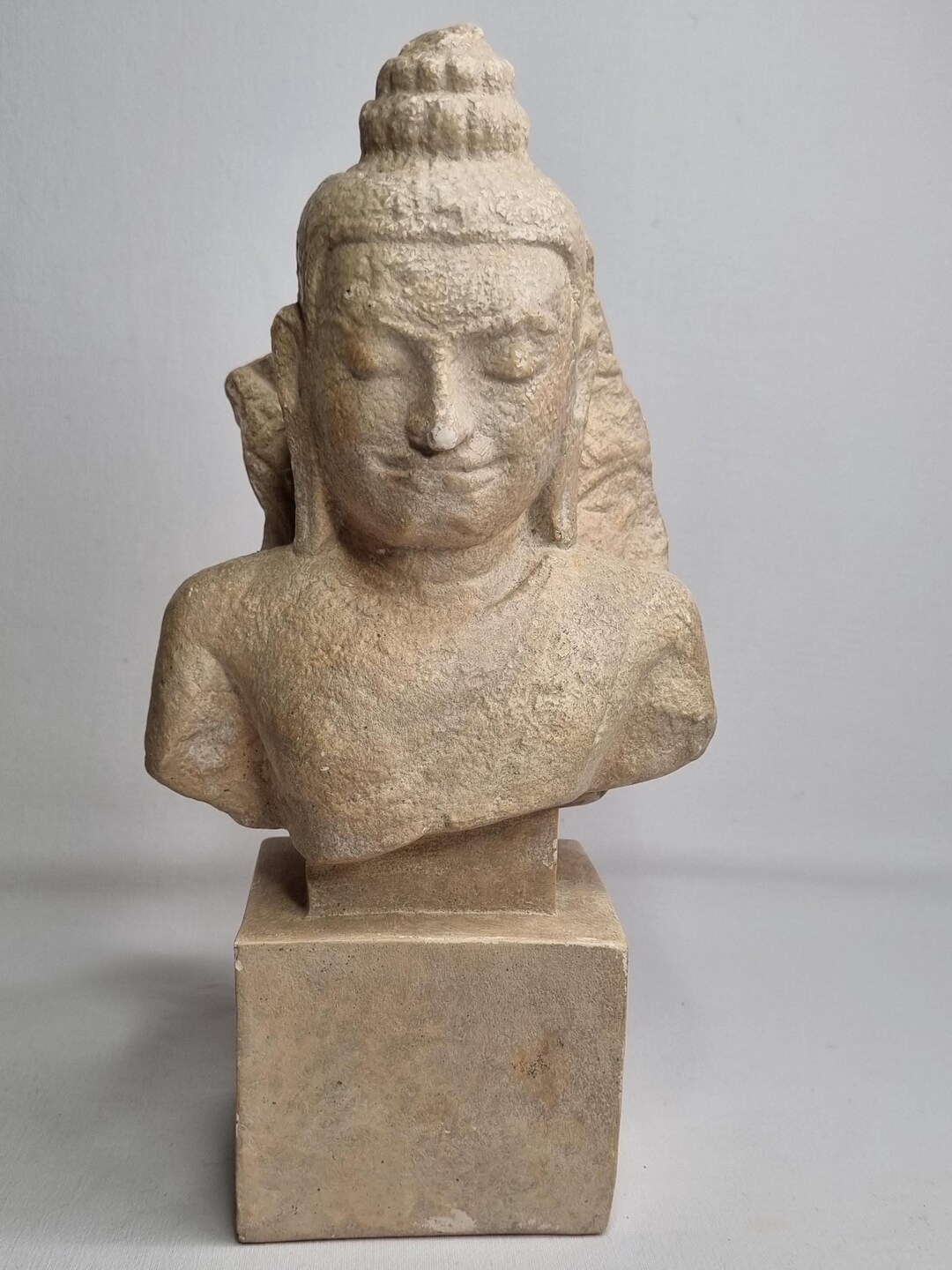 Patinated Plaster Buddha Bust - Khmer Bayon Style, 30 Cm - Etsy
