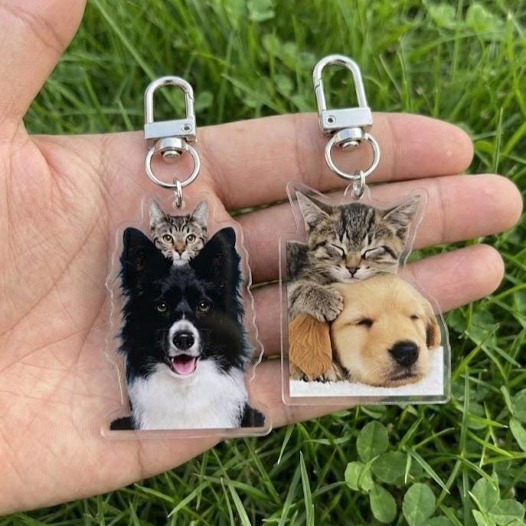 Personalized Cat Keychain, Pet Portrait Keychain, Custom Pet Photo ...