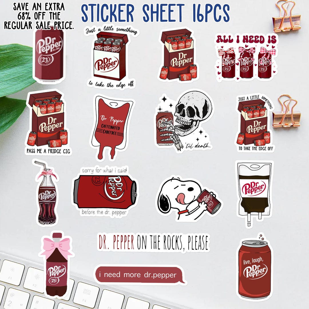 Dr Pepper Sticker Sheet - Soda Lover Decals for Laptop, Planner (16pcs ...