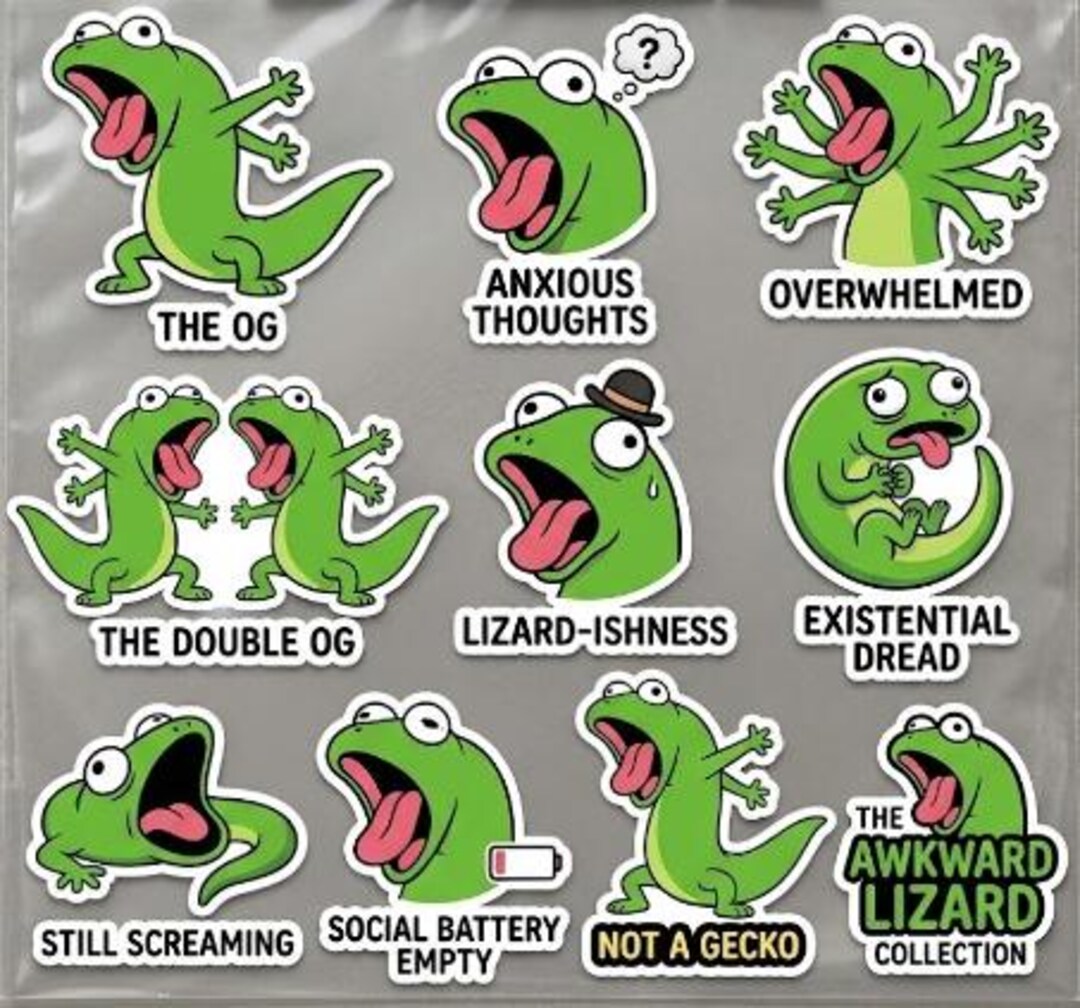 100 Pcs Tom Lizard Sticker, Funny Cartoon Reptile Meme Vinyl Decal ...