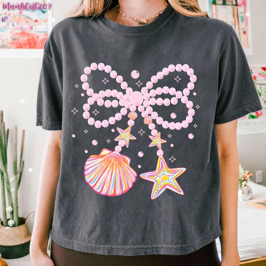 Coquette Clam Pearl Bow Png, Coastal Seashell Starfish PNG, Preppy ...