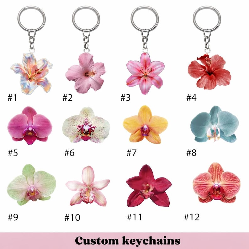 Orchid Flower Keychain, Floral Acrylic Keychain, Cute Flower Keyring ...