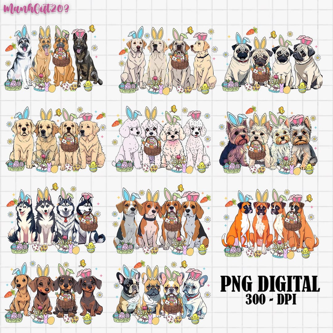 11 Designs Easter Dog PNG, Easter Dog Bunny Ears, Dog Mom Coquette PNG ...