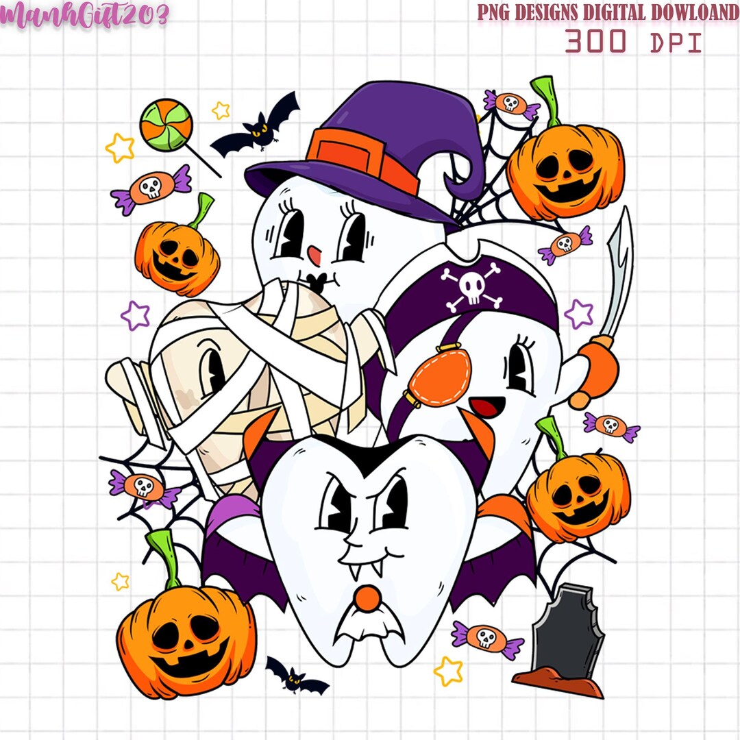 Trick or Treat Brush Your Teeth Png, Halloween Dentist Png, Retro ...