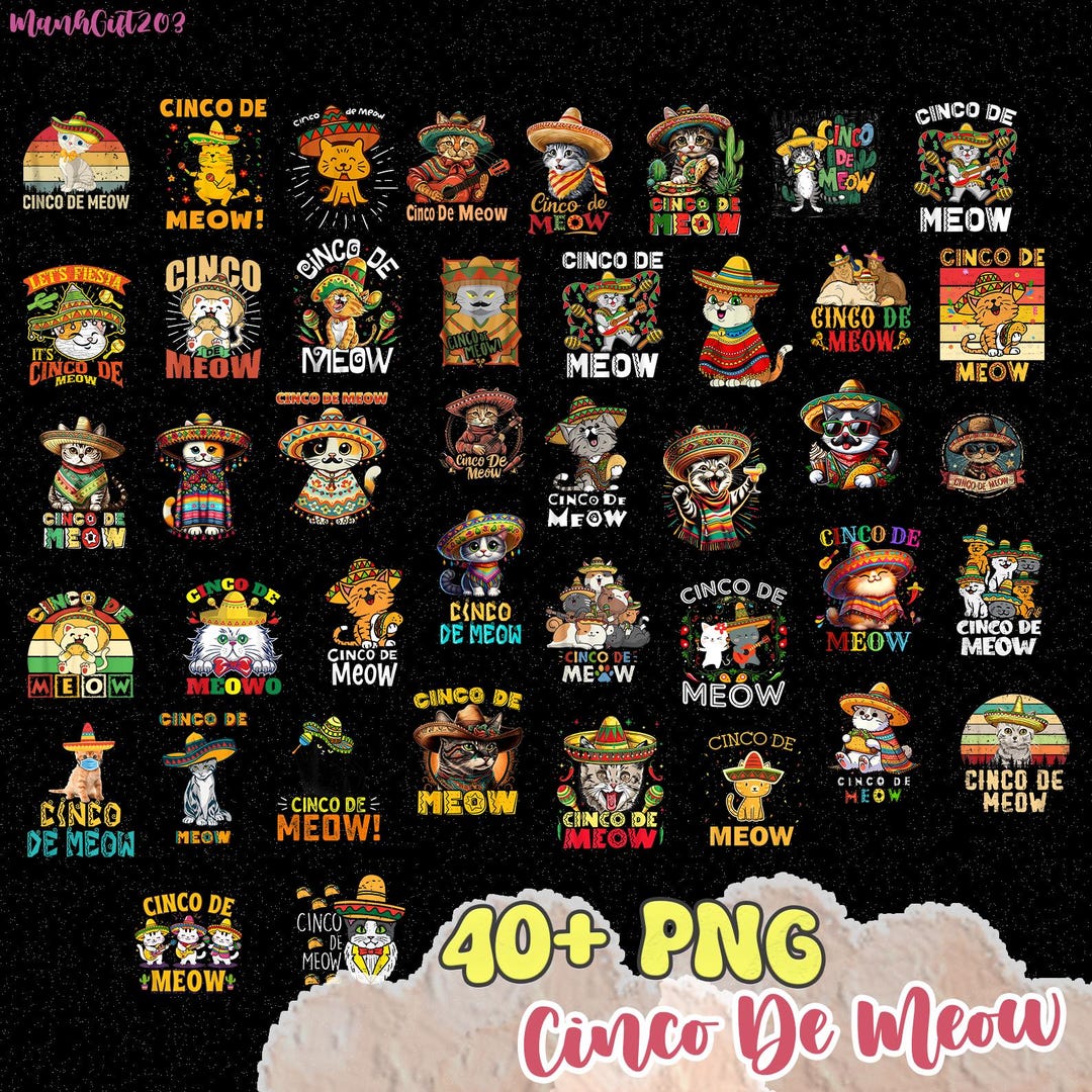 40+ Cinco De Meow Png Bundle, Mexican Party Png, Let's Fiesta Png ...
