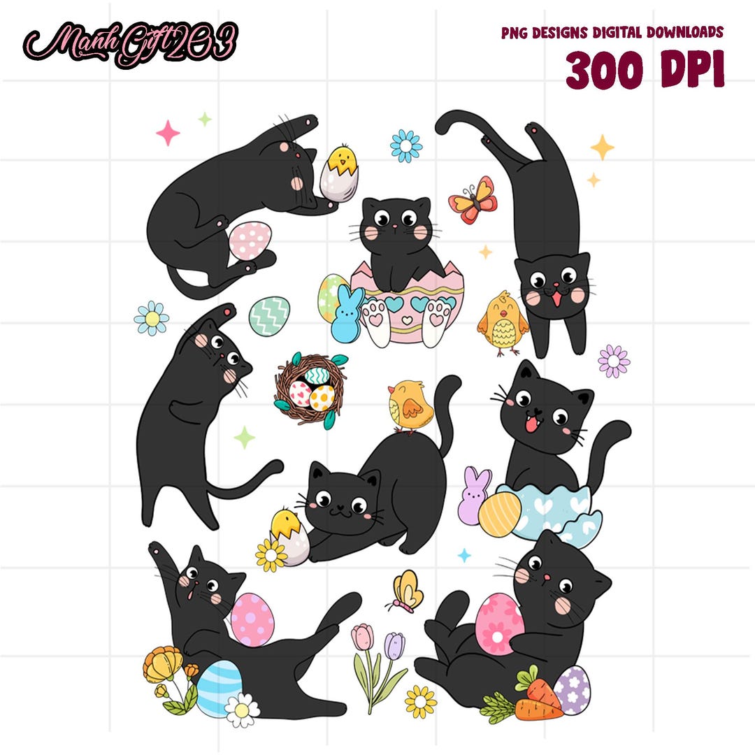 Black Cat Easter Png, Easter Png, Retro Easter Png, Cute Black Cat Png ...