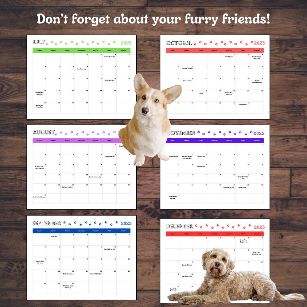 2025 Calendar for Dog Lovers, Printer-friendly, Minimal Color, Dog ...