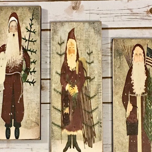 Primitive Christmas Folk Art Santa Wall Hanging Sign Wooden - Etsy