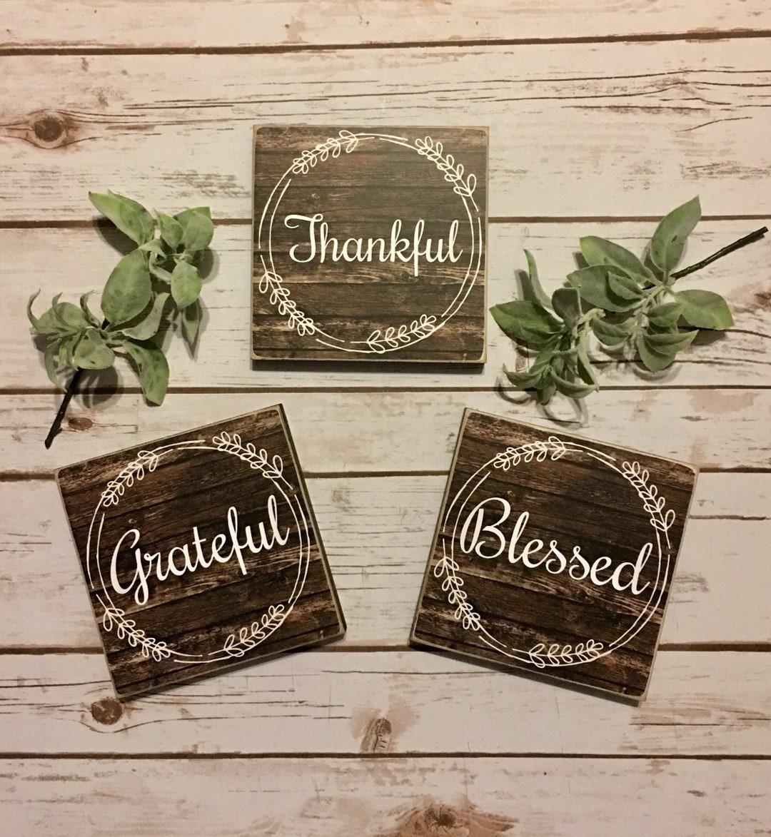 Thankful,grateful,blessed Rustic Signs,set of 3,rustic Home Decor ...