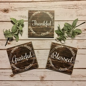 Thankful,grateful,blessed Rustic Signs,set of 3,rustic Home Decor ...