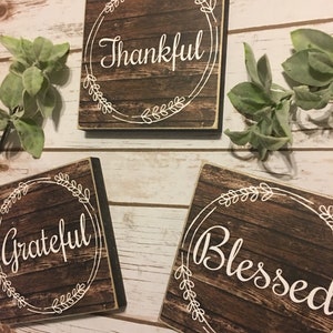 Thankful,grateful,blessed Rustic Signs,set of 3,rustic Home Decor ...