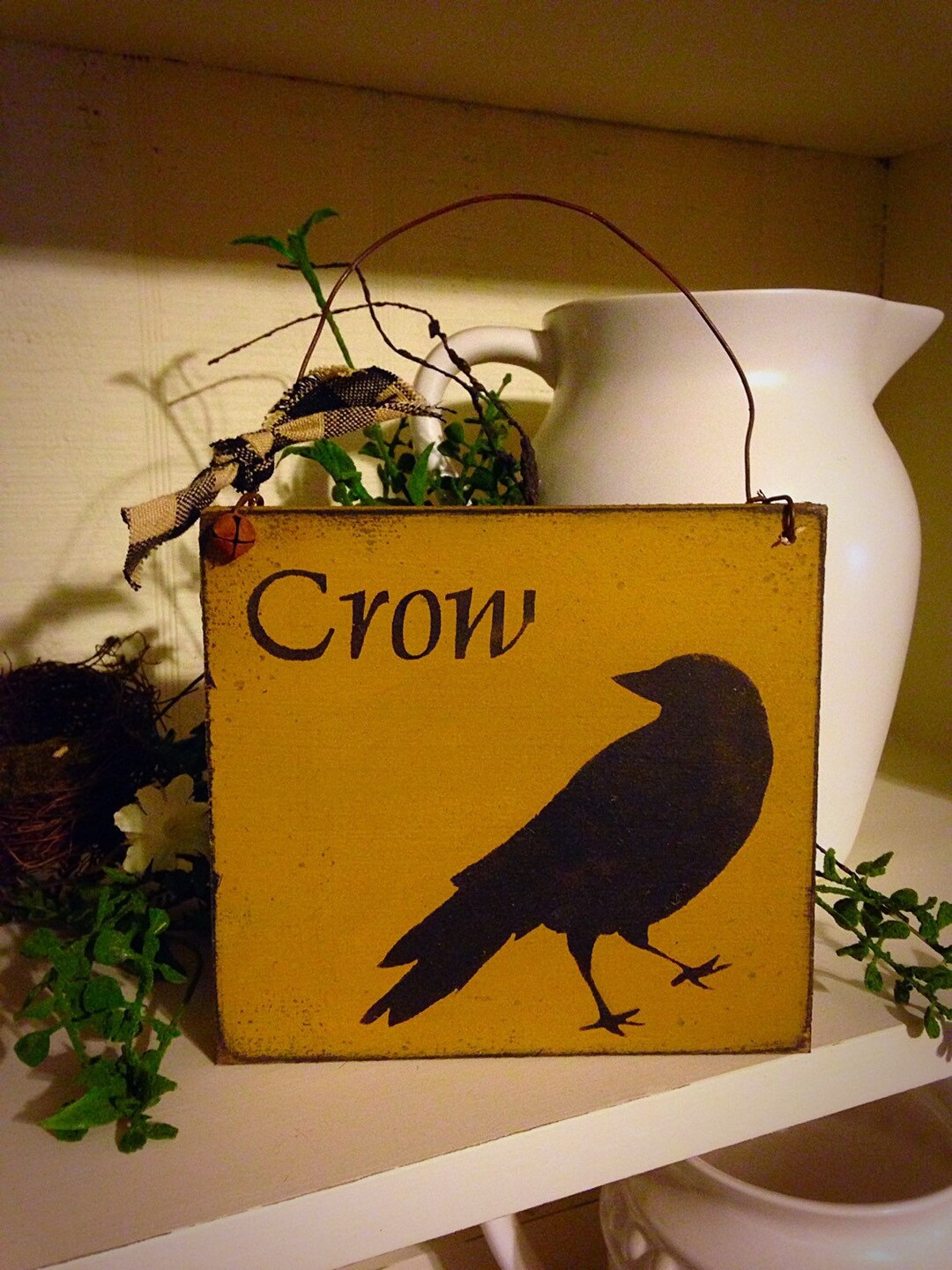 Primitive Crow Sign Ornie, Handmade Wood Sign - Etsy