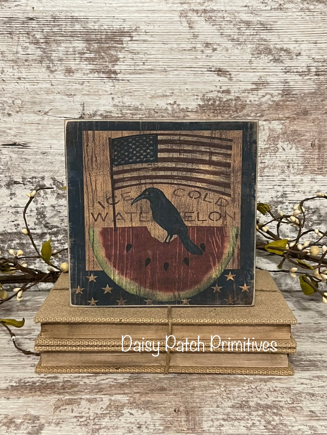 Primitive Americana Watermelon Sign: Crow Decor, Tiered Tray Sign - Etsy