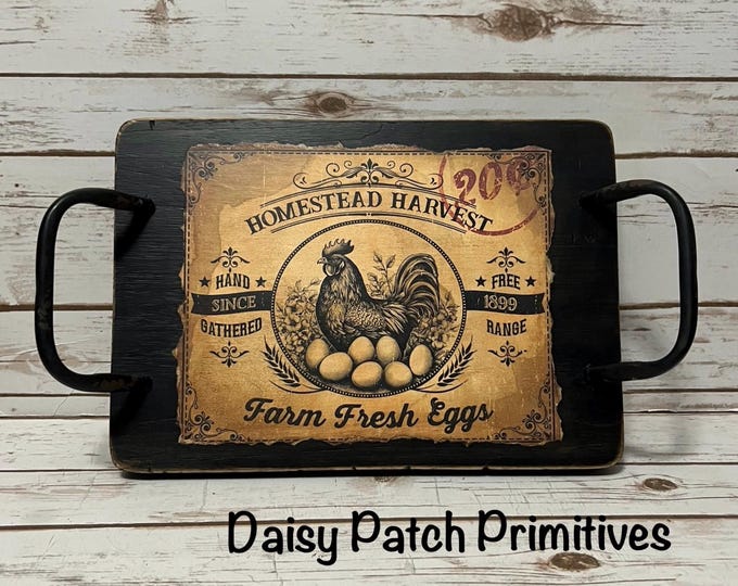 Rustic Farmhouse Tray Black Distressed Wood ~ Primitive Kitchen Decor ...