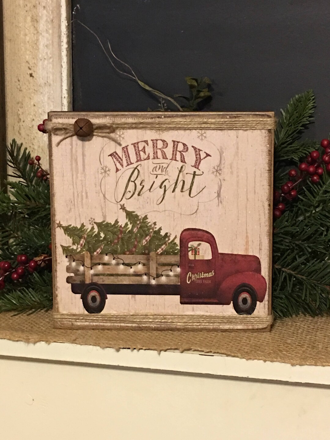 Primitive Christmas Sign - Primitive Merry & Bright Christmas Sign ...