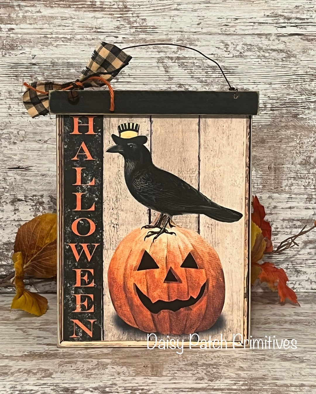 Halloween Crow on Pumpkin Sign Primitive Halloween Sign Rustic ...