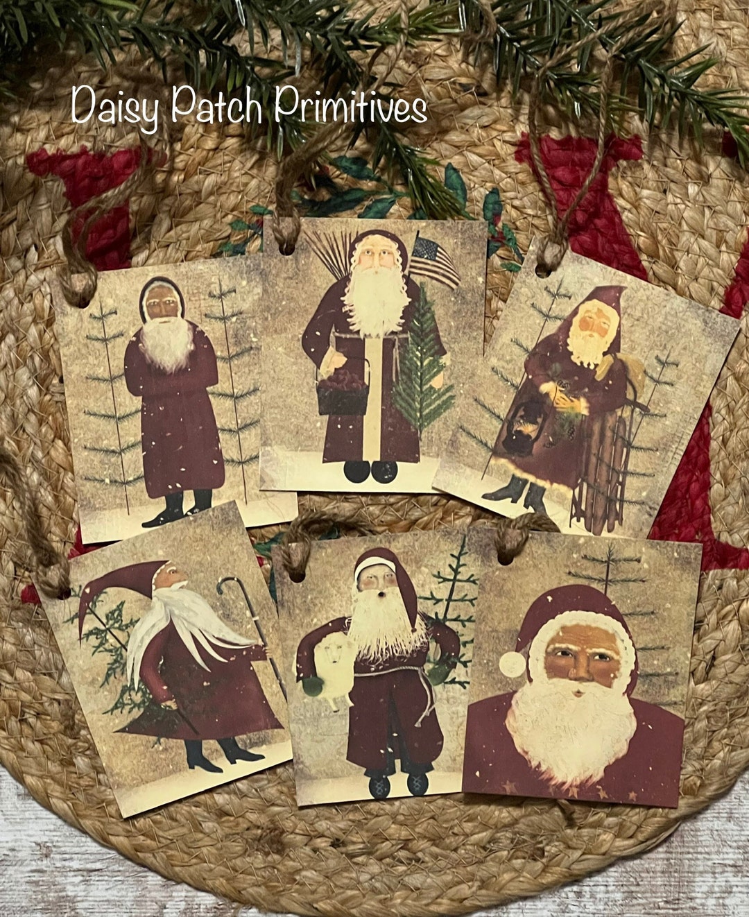 Christmas Gift Tags ~ Primitive Gift Tags ~ Folk Art Santa Gift Tags ...