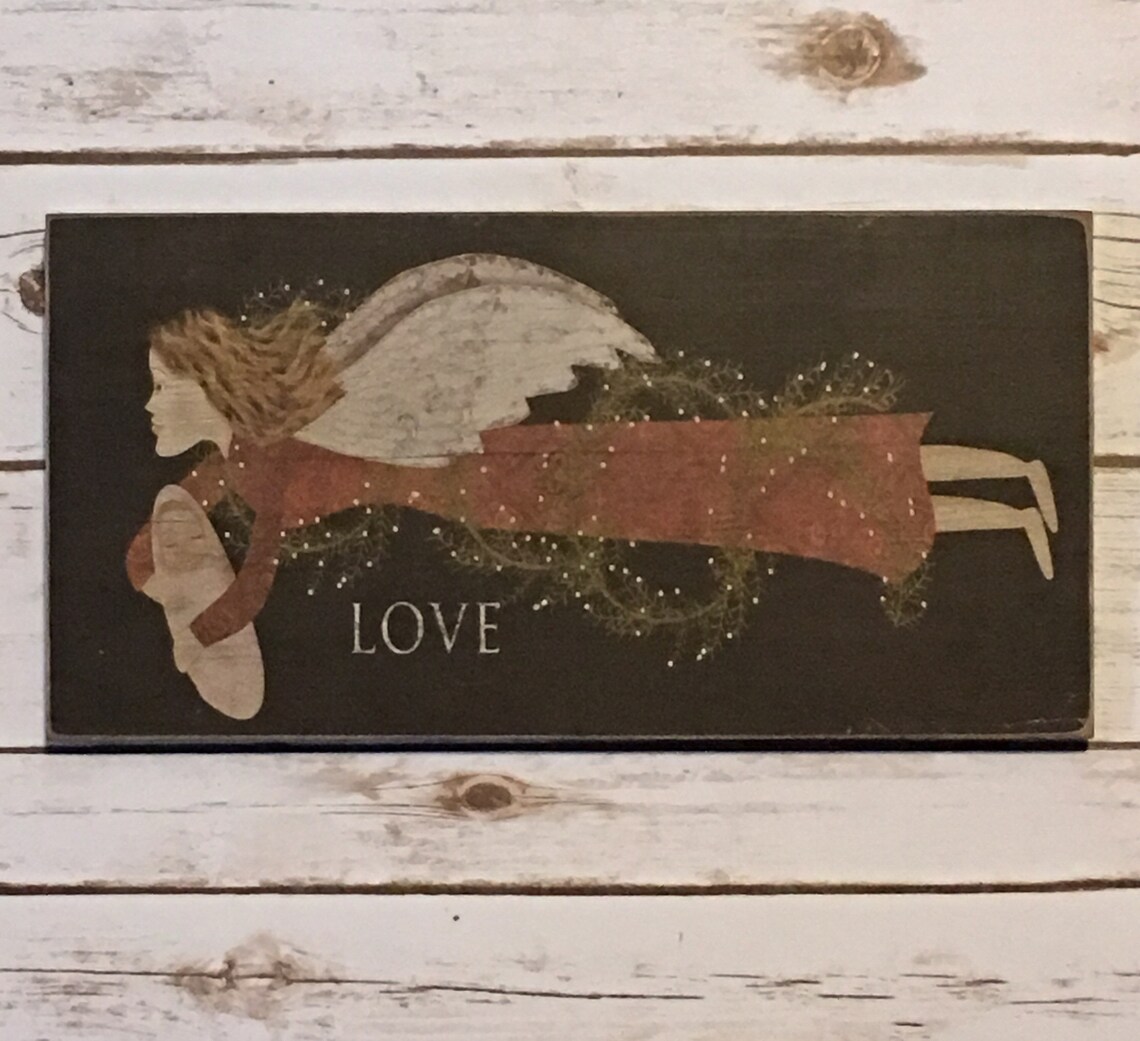 Christmas Folk Art Angel,8" X 14",love,christmas Angel,rustic Christmas ...