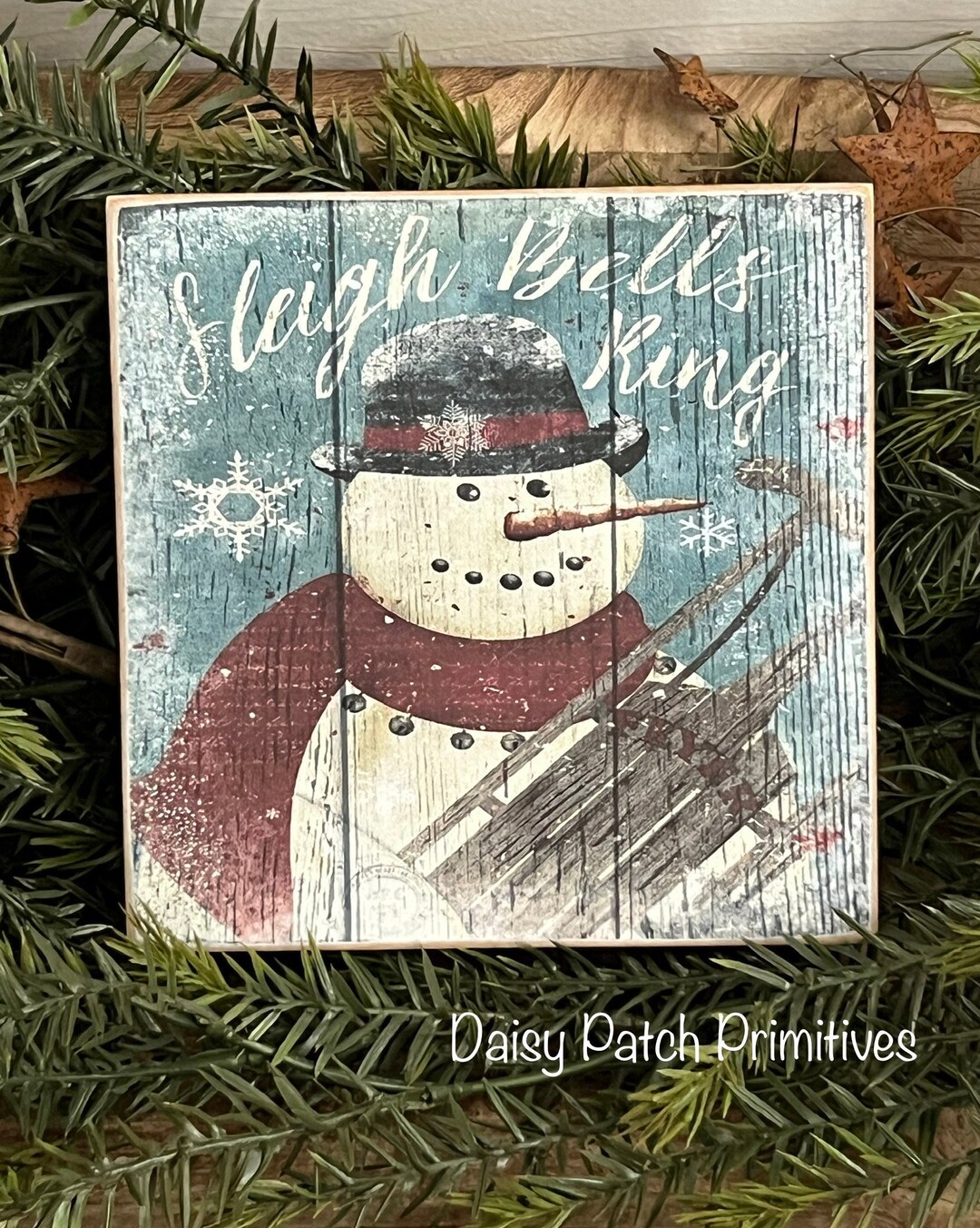 Primitive Snowman Sign ~ Sleigh Bells Ring Sign ~ Tiered Tray Signs ...