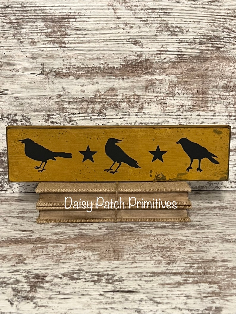 Primitive Crow Sign: Three Crows & Stars, Grungy Mustard Decor - Etsy