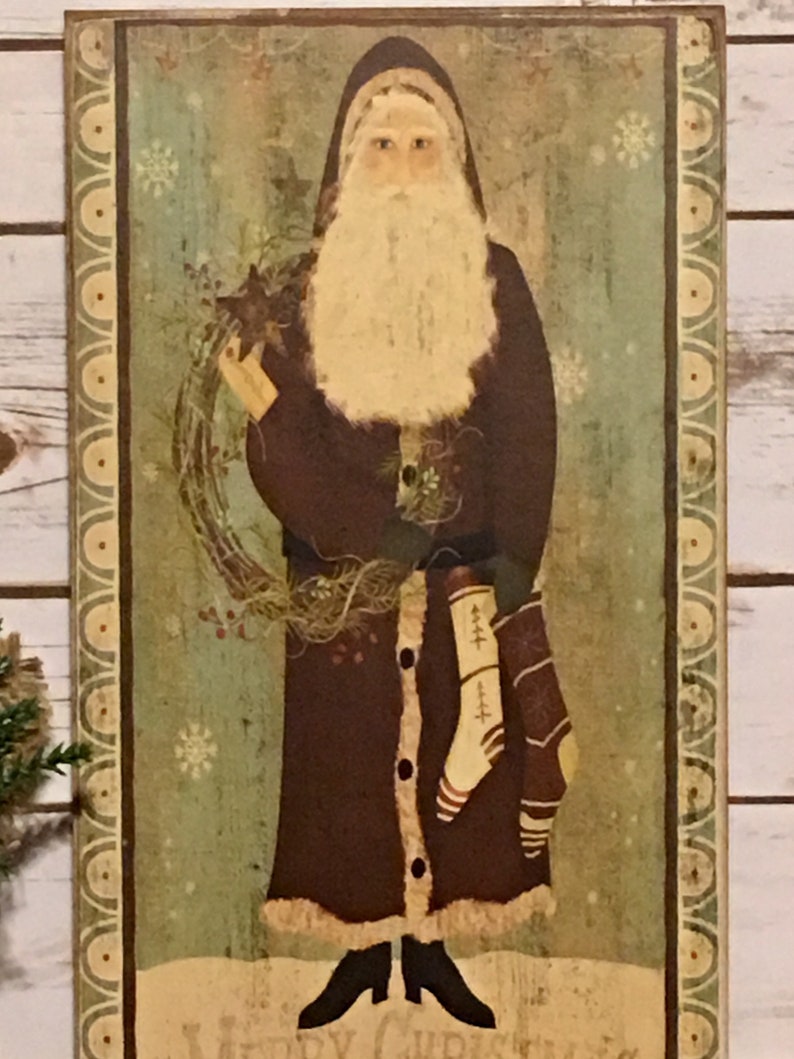 Primitive Santa Signsanta Holding Wreath Signprimitive Santa | Etsy