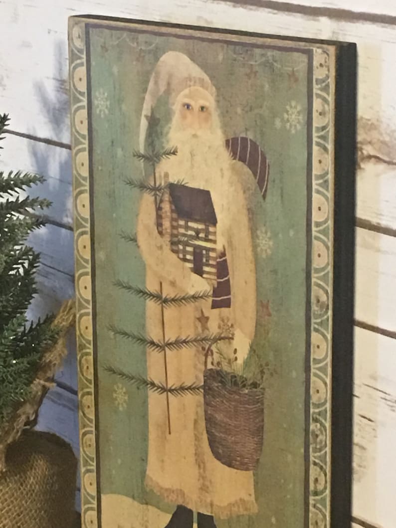 Primitive Santa Sign,santa Holding Log Cabin Sign,primitive Santa ...
