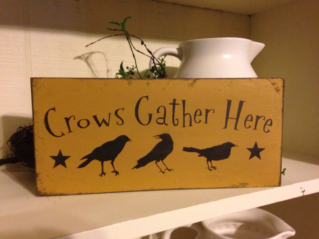 Primitive Crow Sign: Crows Gather Here, Rustic Wood Decor - Etsy