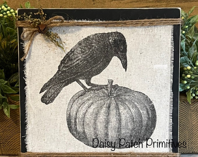 Primitive Crow Pumpkin Sign ~ Crow Sign ~ Primitive Crow Decor ~ Rustic ...
