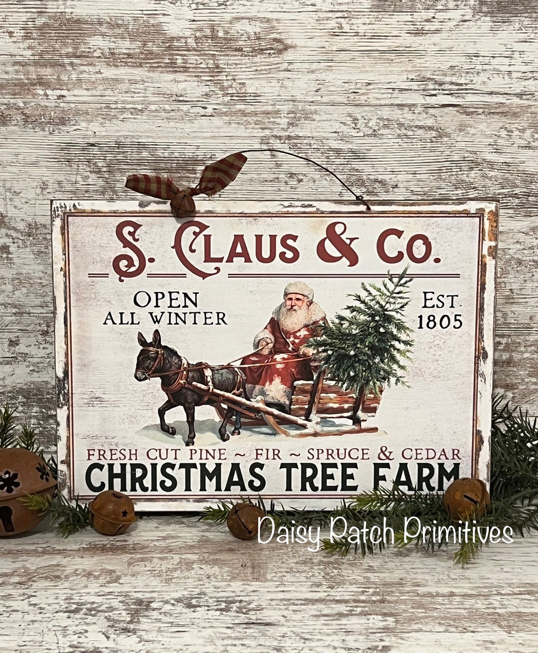 Large Santa Claus Christmas Tree Farm Sign ~ Santa Claus Sled Sign ...