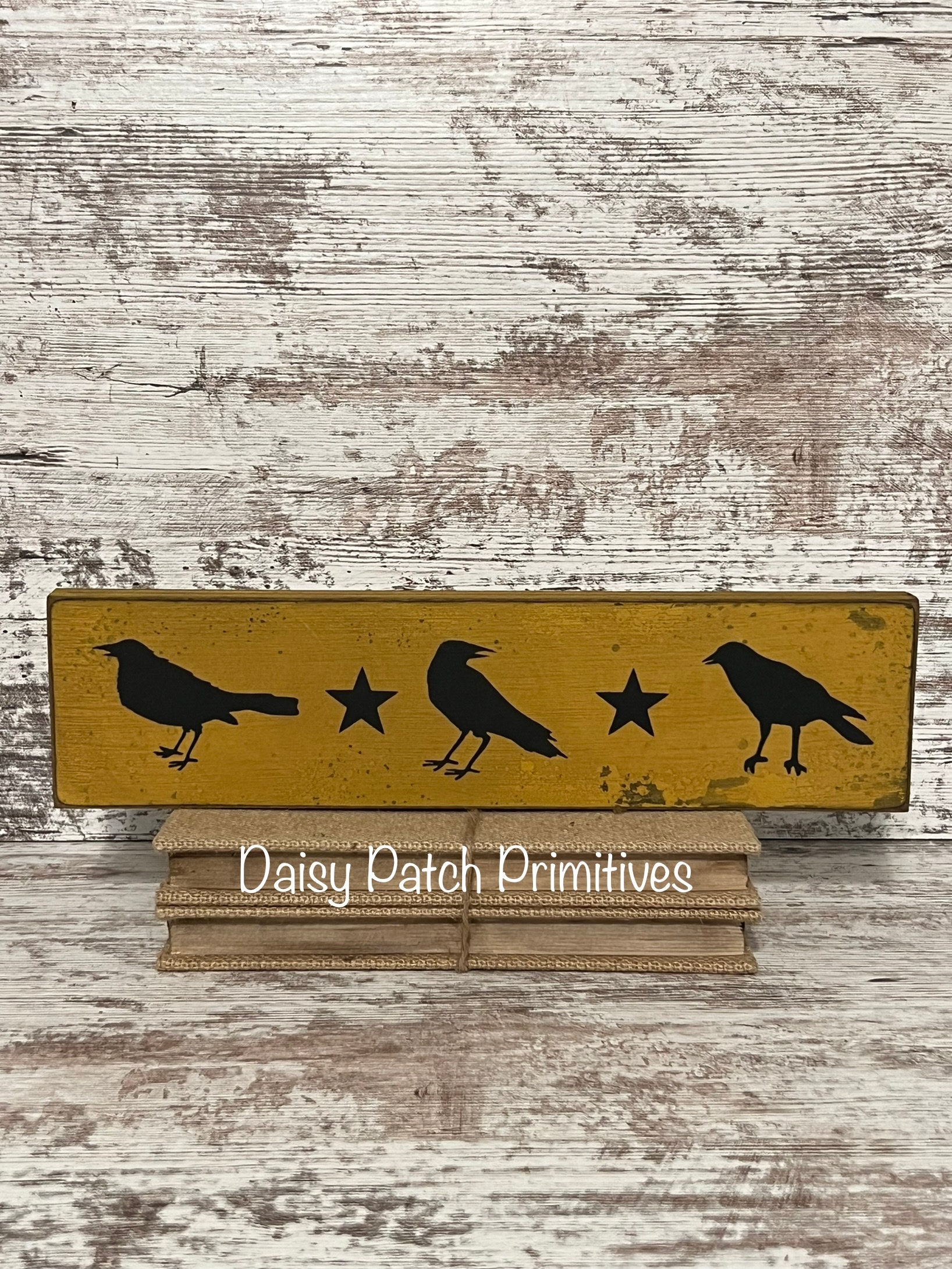 Primitive Crow Sign: Three Crows & Stars, Grungy Mustard Decor - Etsy