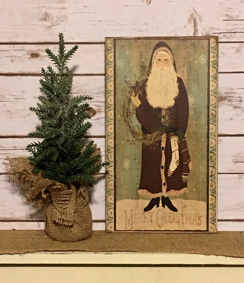 Primitive Santa Signsanta Holding Wreath Signprimitive Santa | Etsy