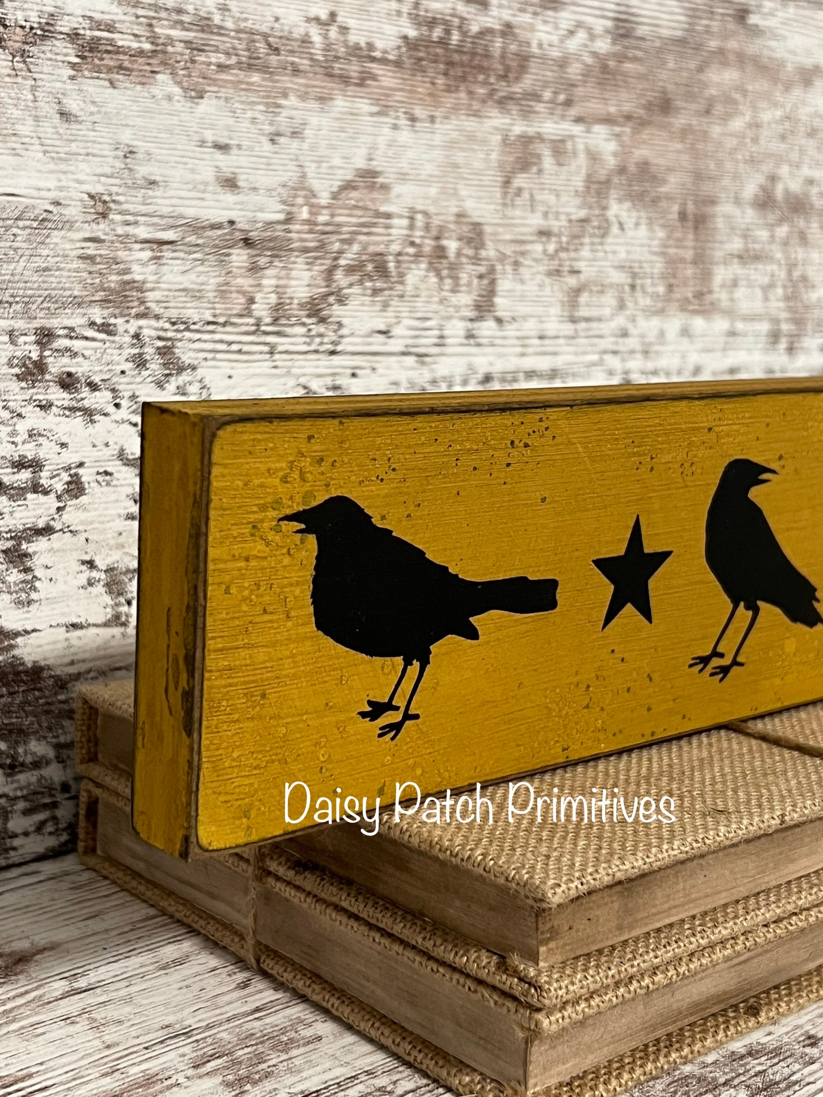 Primitive Crow Sign: Three Crows & Stars, Grungy Mustard Decor - Etsy
